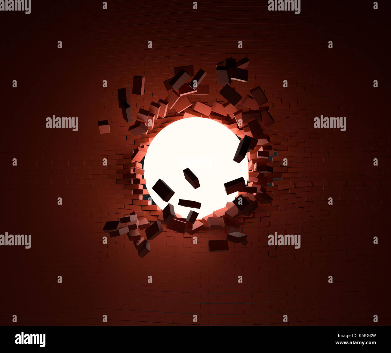 A glowing ball smashed the brick wall Stock Photo - Alamy