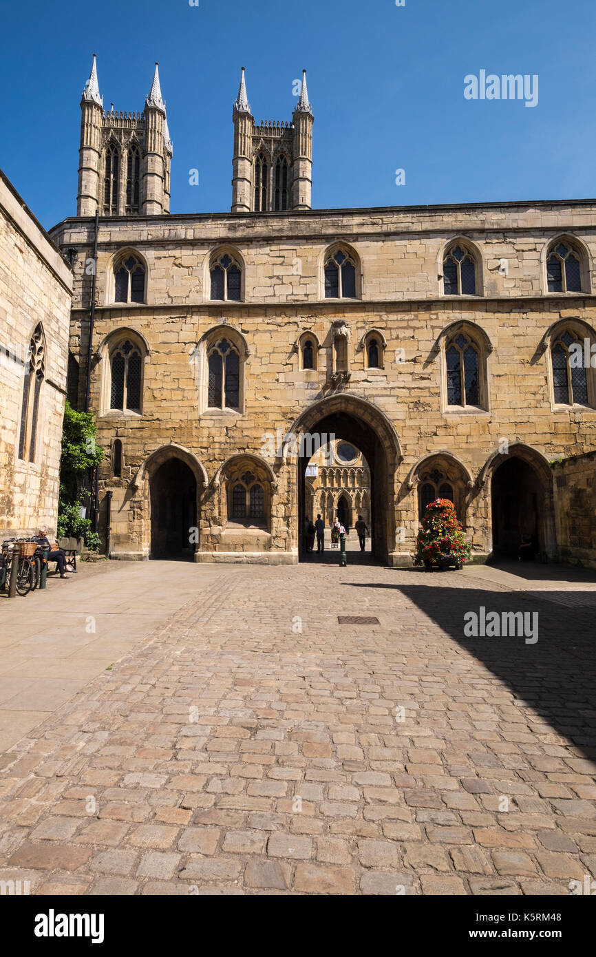 Exchequer gate and Lincoln cathedral behind in the city of Lincoln ...