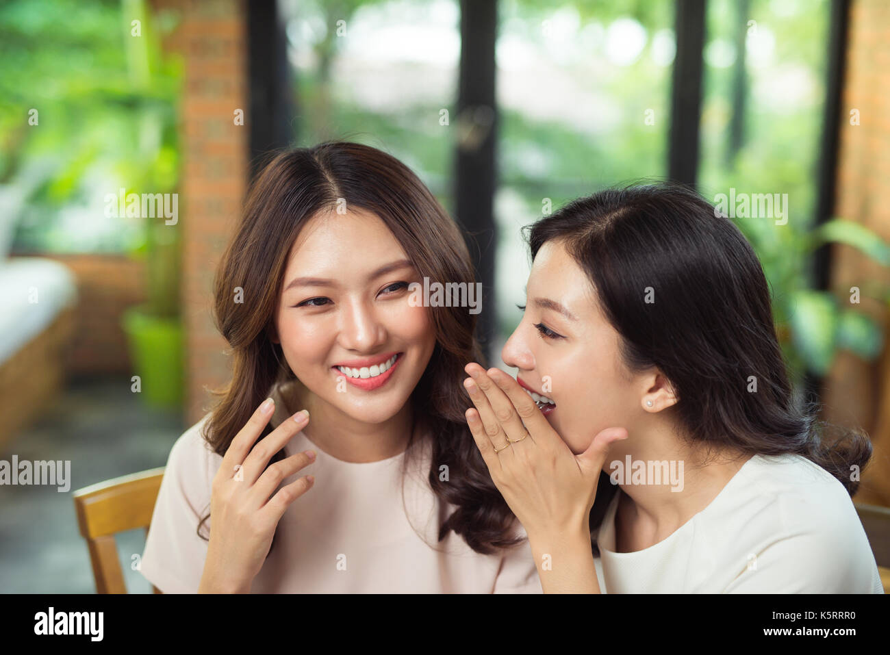 Two asian women friends chatting and gossipping Stock Photo - Alamy