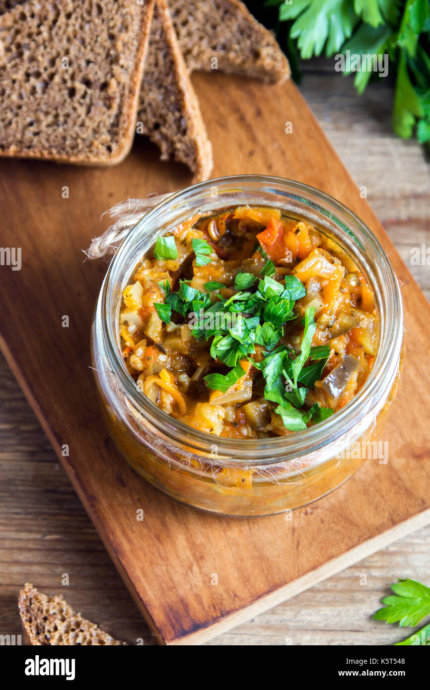 Caucasian cuisine. Ajapsandali with eggplant, pepper, tomato and herbs ...