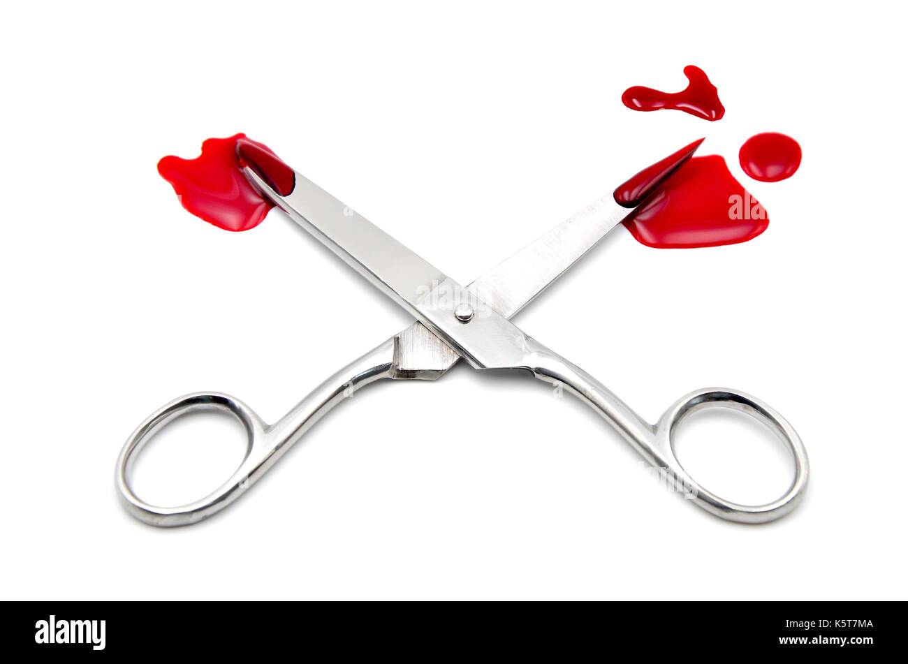 scissor with blood on a white background Stock Photo - Alamy