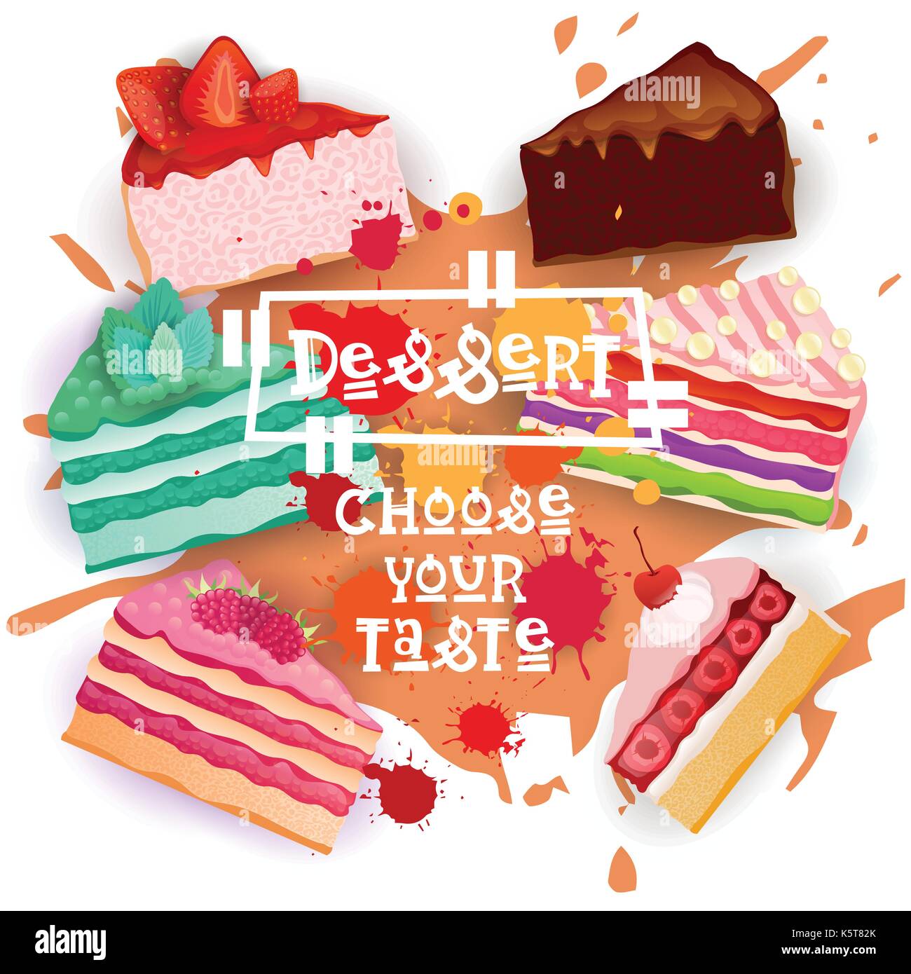 Cakes Set Colorful Desserts Collection Choose Your Taste Cafe Poster ...