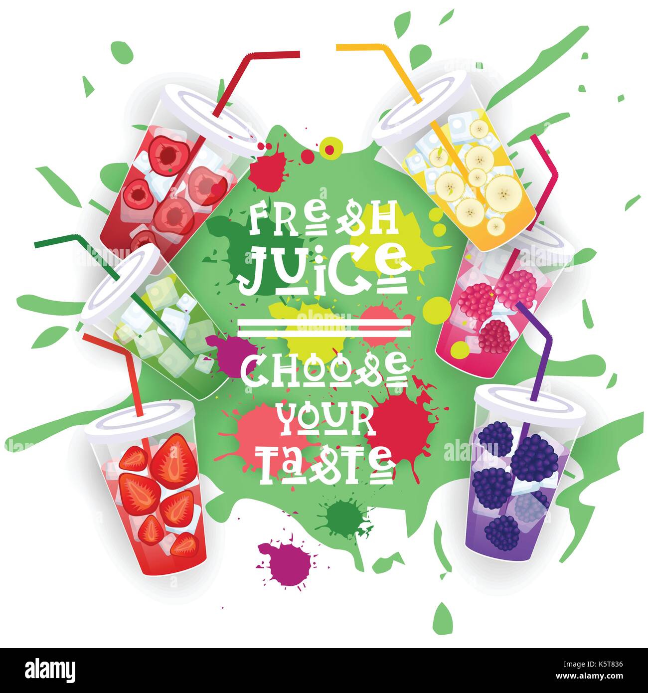 Fresh Juice Set Colorful Fruit Drinks Collection Choose Your Taste Cafe ...