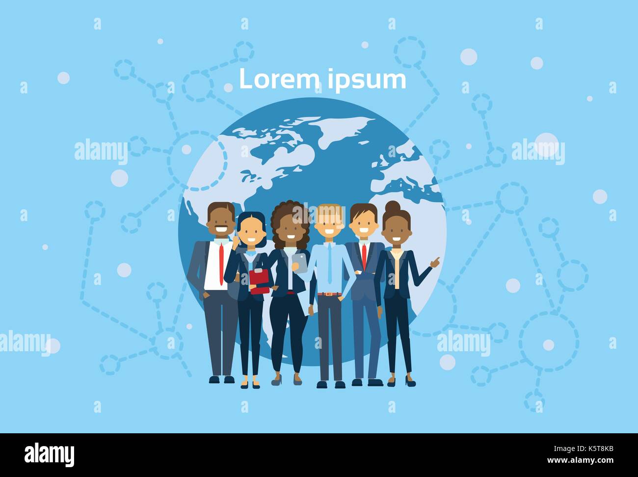 Diverse Group Of Businesspeople Over World Map Globe International ...