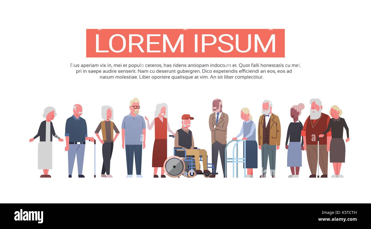 Group Of Senior People Over White Background Modern Grandfather And ...