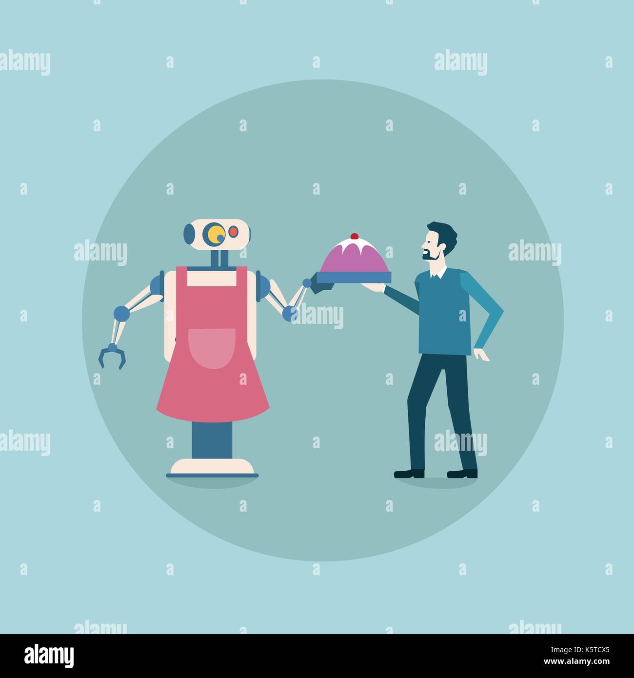 Modern Robot Giving Dish With Food To Man Icon, Futuristic Artificial ...