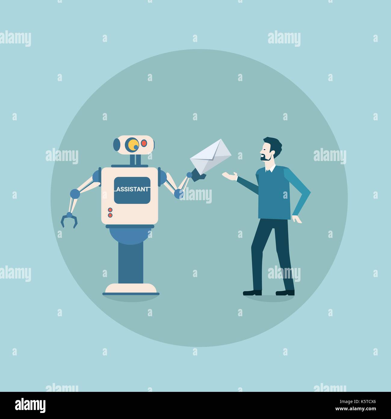 Modern Robot Giving Mail Envelope To Man Icon, Futuristic Artificial ...