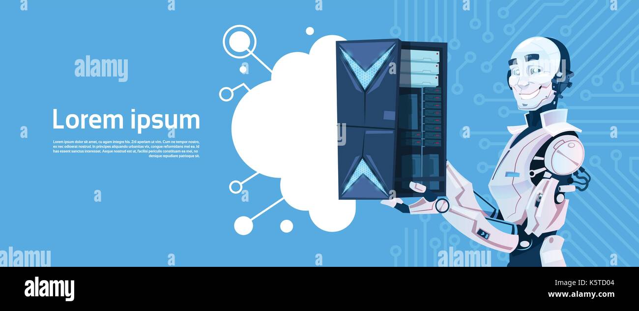 Modern Robot Hold Cloud Database Server, Futuristic Artificial ...
