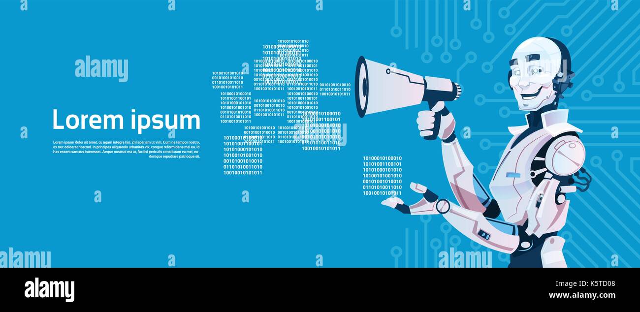 Modern Robot Holding Megaphone, Futuristic Artificial Intelligence ...