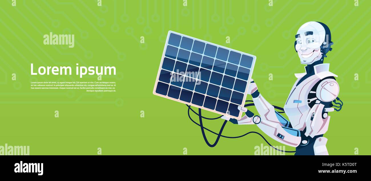 Modern Robot Charging From Solar Panel Battery, Futuristic Artificial ...