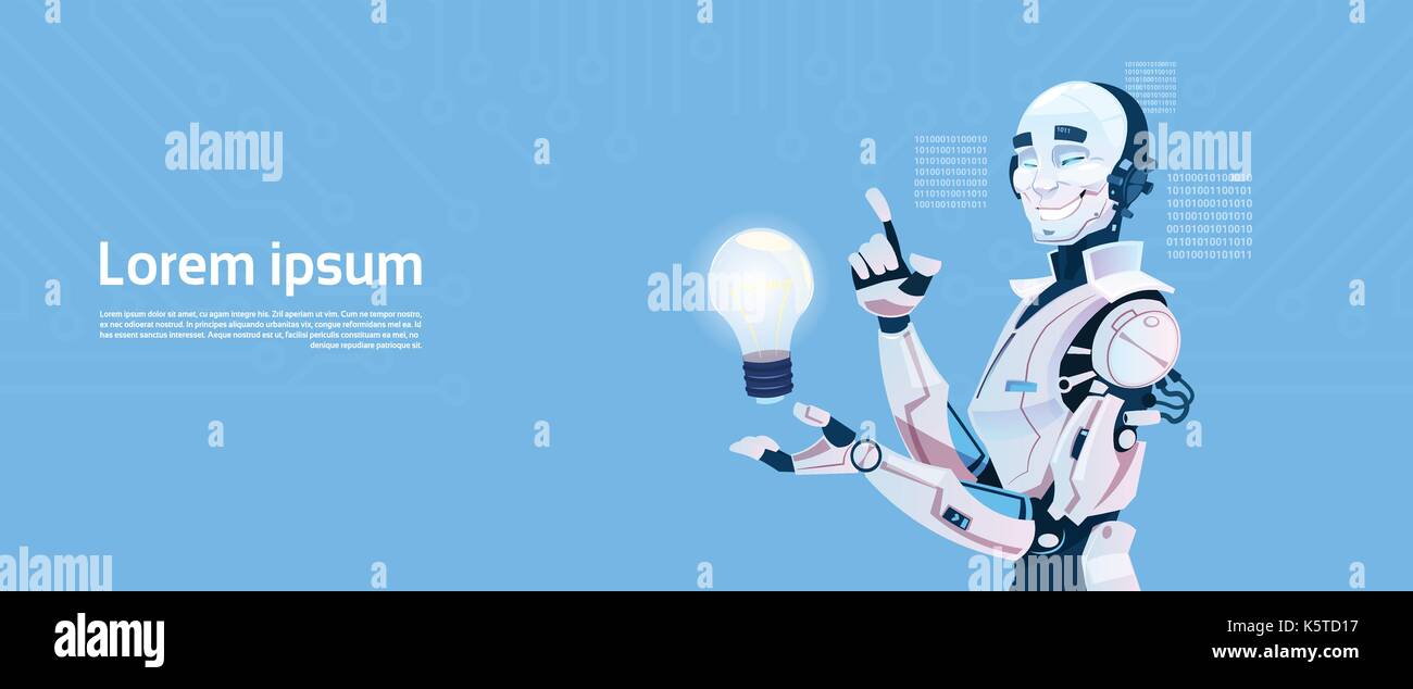 Modern Robot Hold Light Bulb, Futuristic Artificial Intelligence ... Modern Robot Hold Light Bulb, Futuristic Artificial Intelligence ...