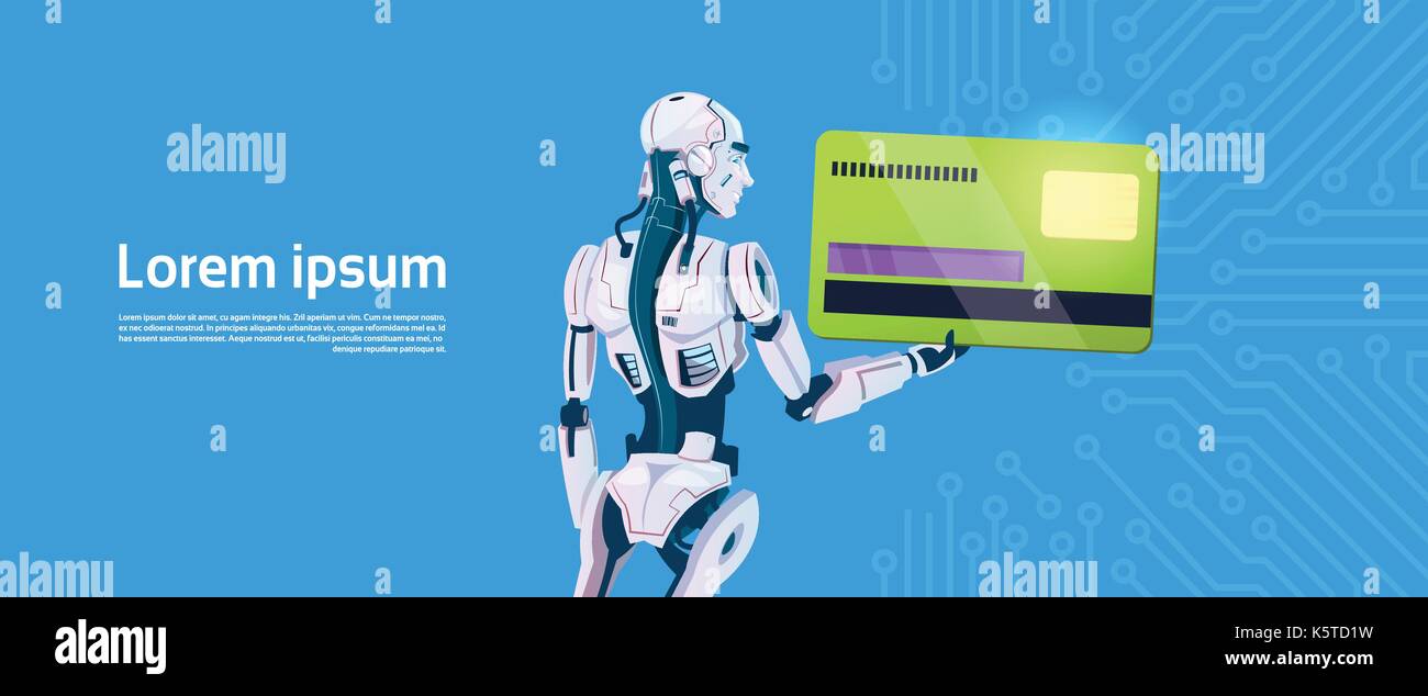 Modern Robot Hold Credit Card Mobile Payment, Futuristic Artificial ...