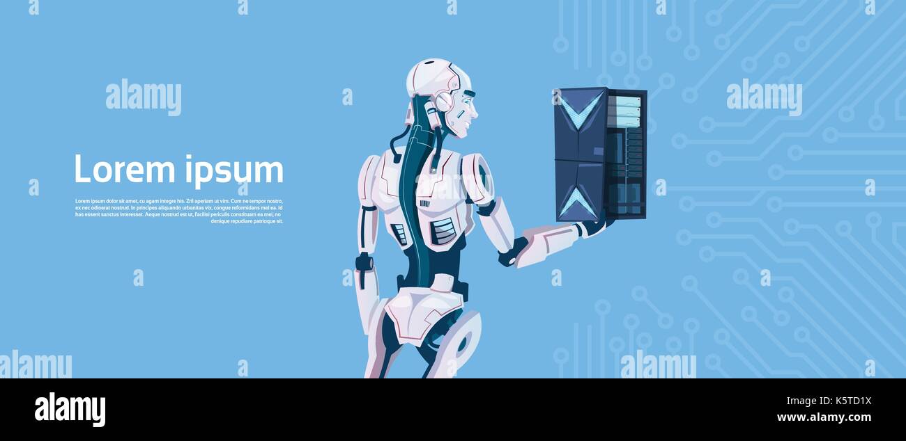 Modern Robot Hold Cloud Database Server, Futuristic Artificial ...