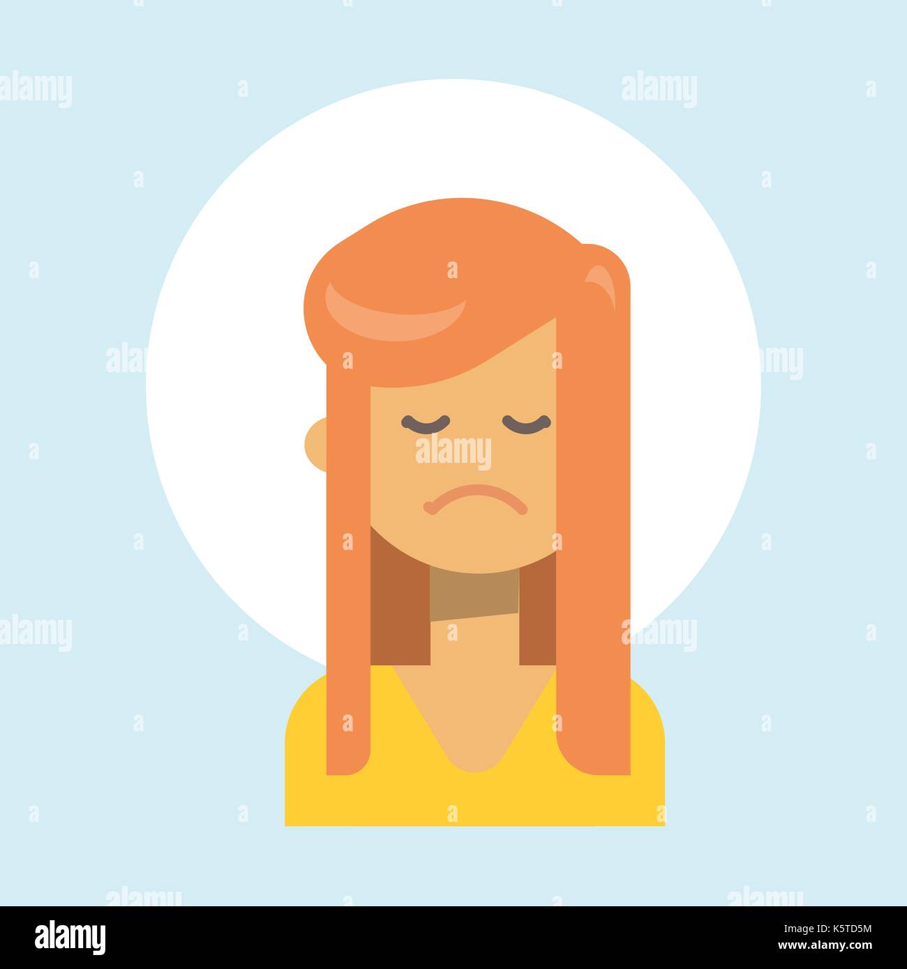 Female Sad Emotion Profile Icon, Woman Cartoon Portrait Face Stock ...