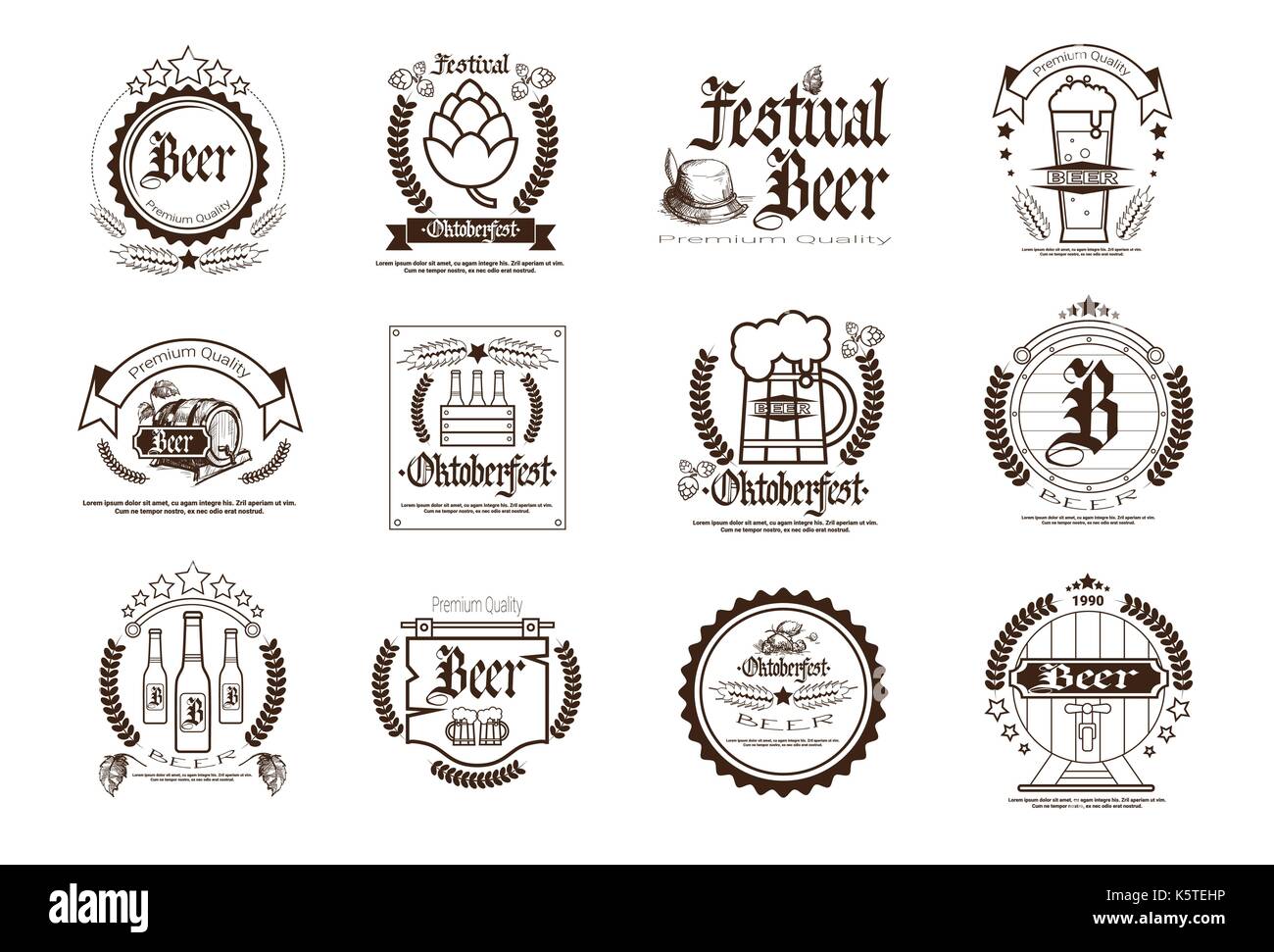 Oktoberfest Beer Festival Logos Set Holiday Decoration Posters Design ...