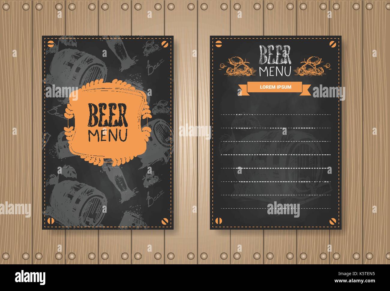 Beer Menu Set Design For Restaurant Cafe Pub Chalked On Wooden Textured ...