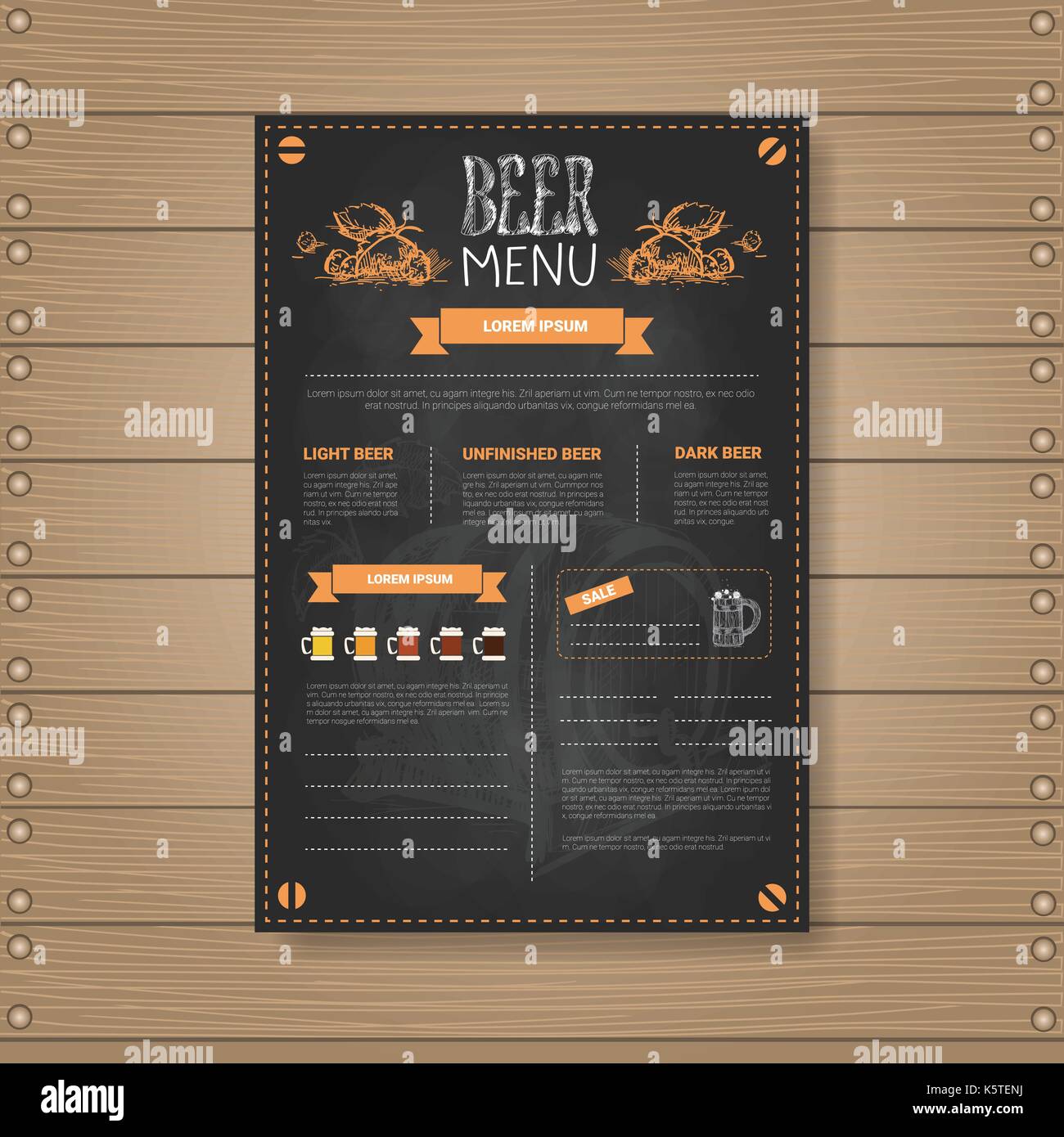 Beer Menu Design For Restaurant Cafe Pub Chalked On Wooden Textured ...