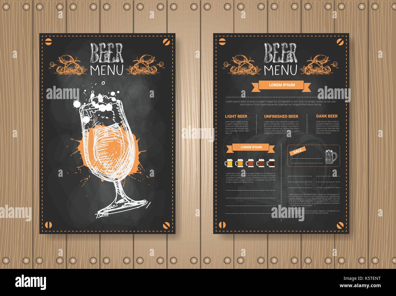 Beer Menu Set Design For Restaurant Cafe Pub Chalked On Wooden Textured ...