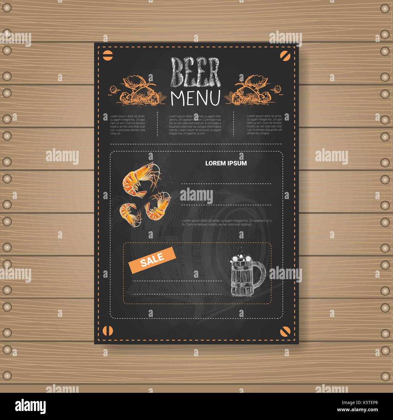 Beer Menu Design For Restaurant Cafe Pub Chalked On Wooden Textured ...