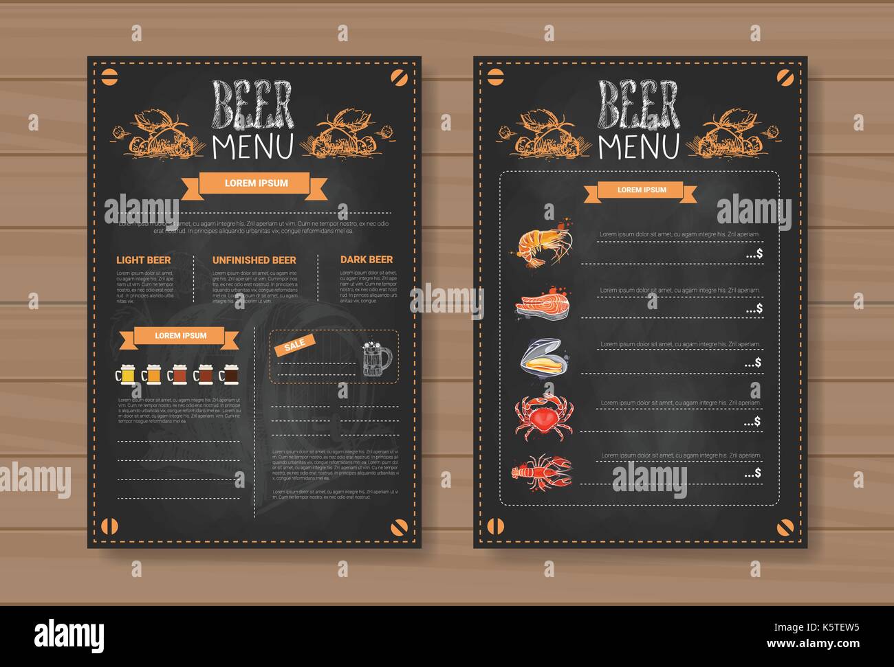 Beer Menu Set Design For Restaurant Cafe Pub Chalked On Wooden Textured ...