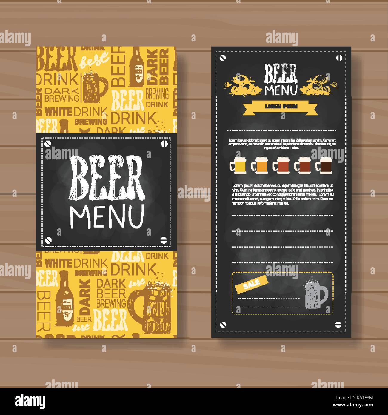 Beer Menu Set Design For Restaurant Cafe Pub Chalked On Wooden Textured ...