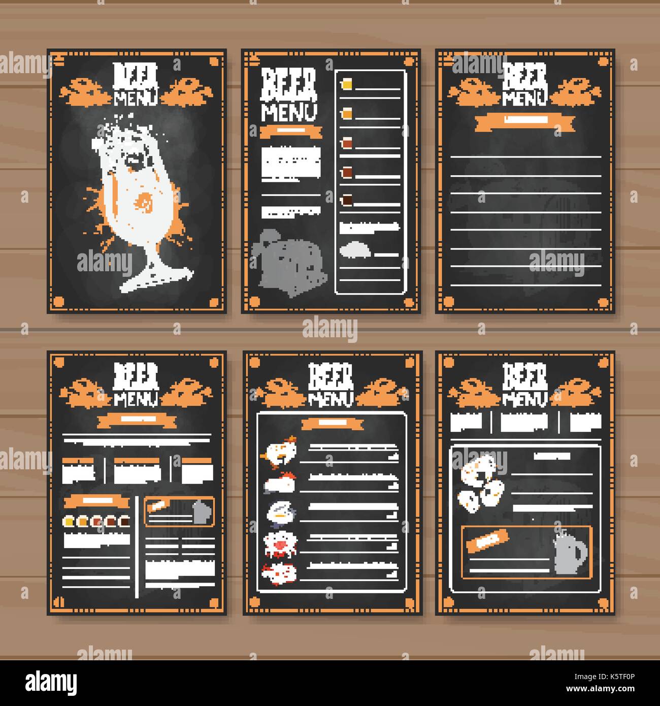 Beer Menu Set Design For Restaurant Cafe Pub Chalked On Wooden Textured ...