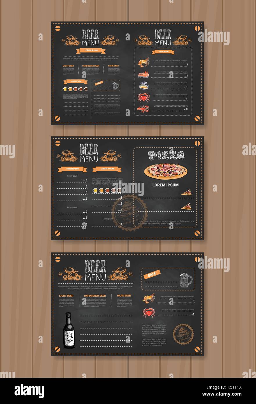 Beer Menu Set Design For Restaurant Cafe Pub Chalked On Wooden Textured ...