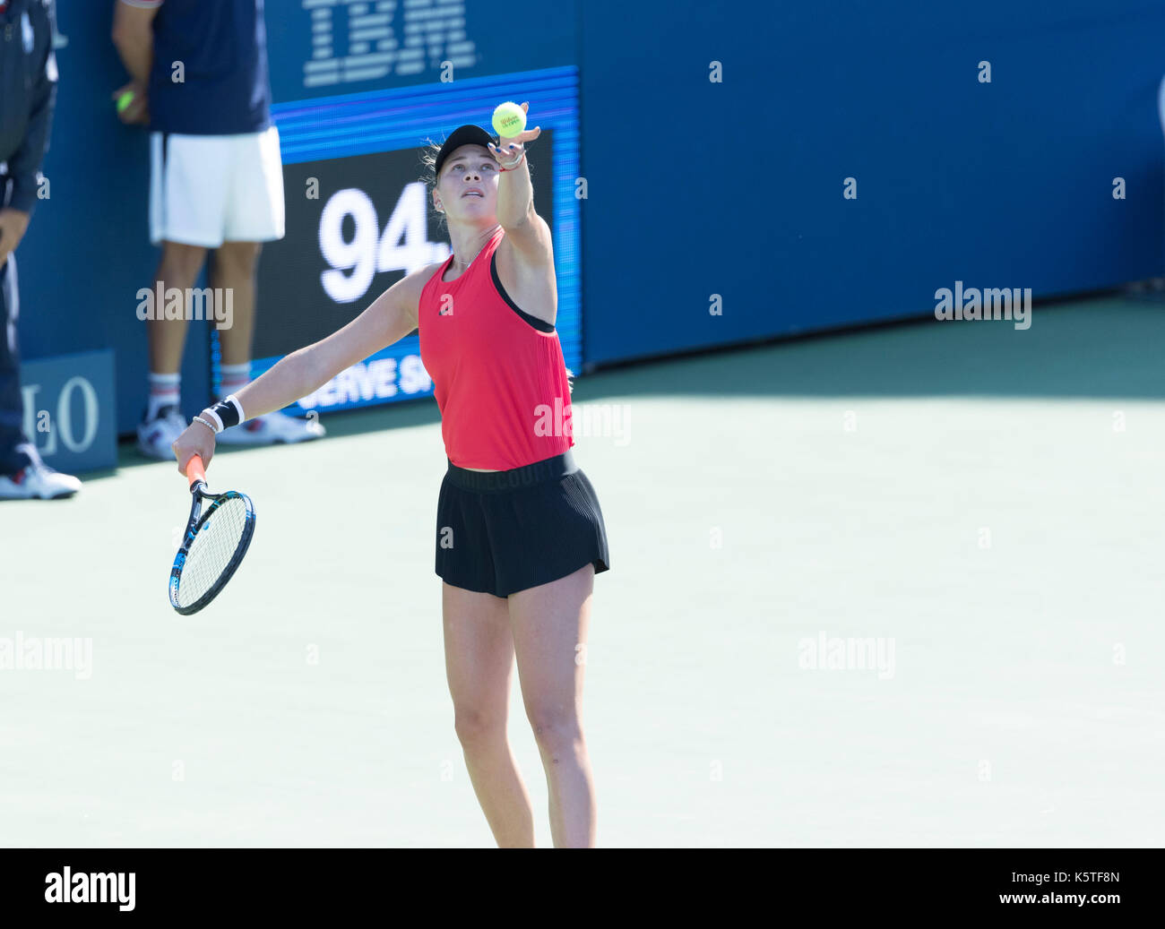 New York, NY USA - September 9, 2017: Amanda Anisimova of USA serves ...