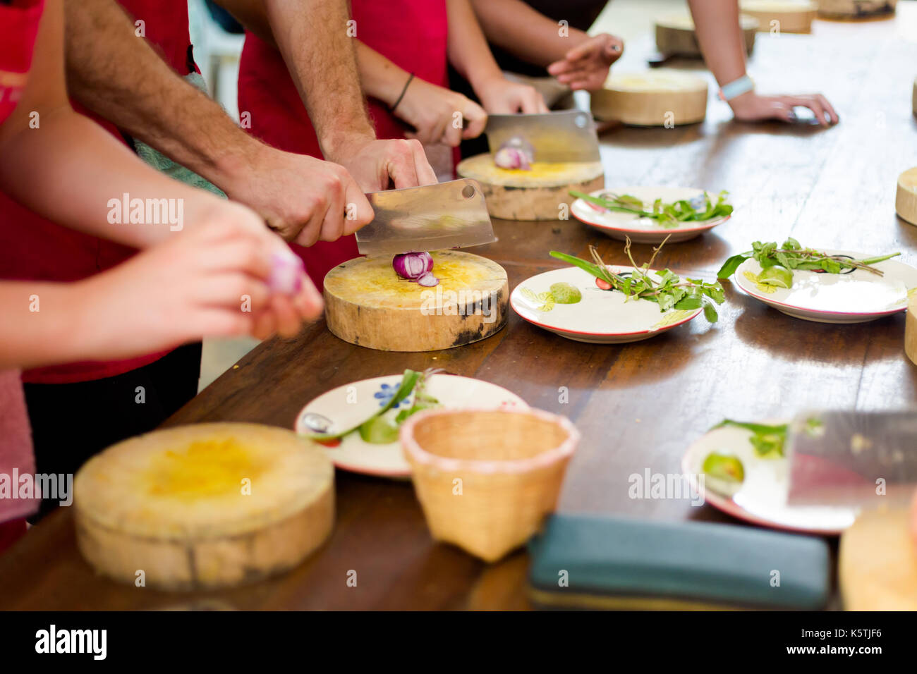 Traditional way of preparing thai food using chopper knife. Picture of ...