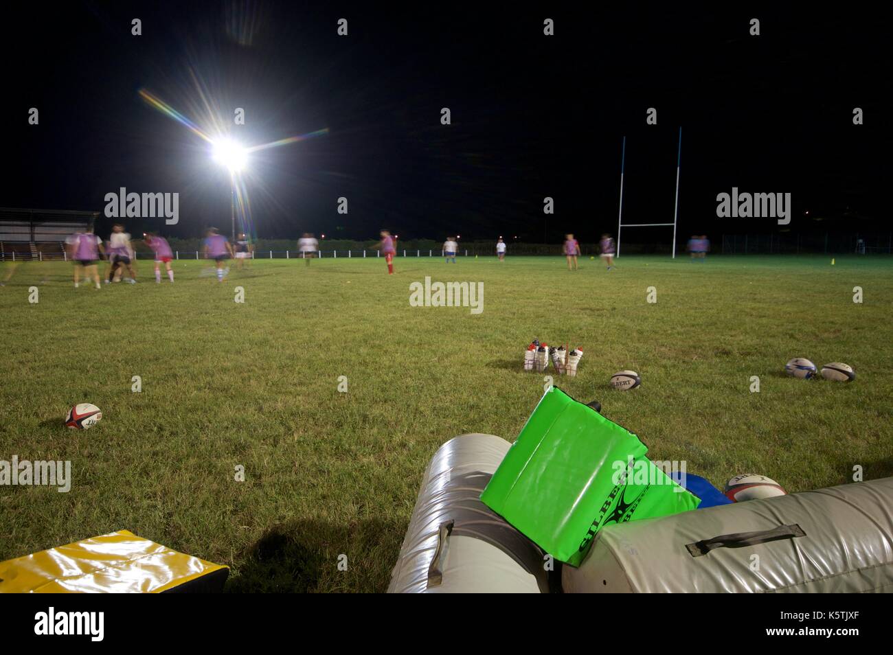 Night time rugby practise in Villecomtal, southern France Stock Photo ...