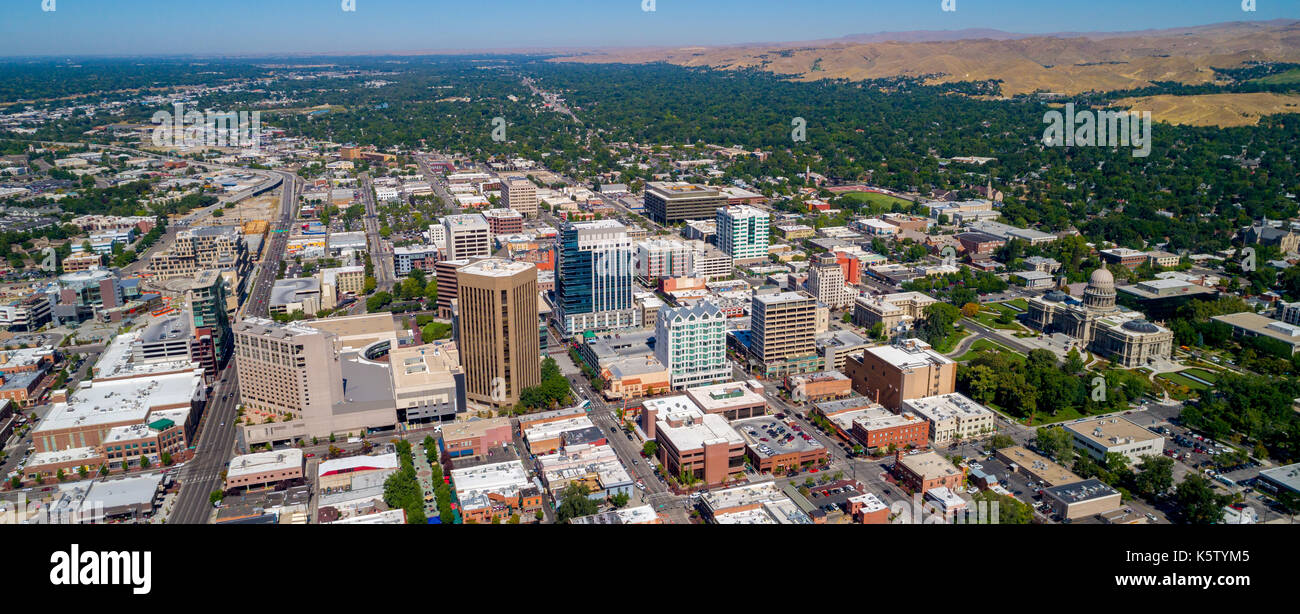 As seen from above the skyline of the little town of Boise Idaho Stock ...