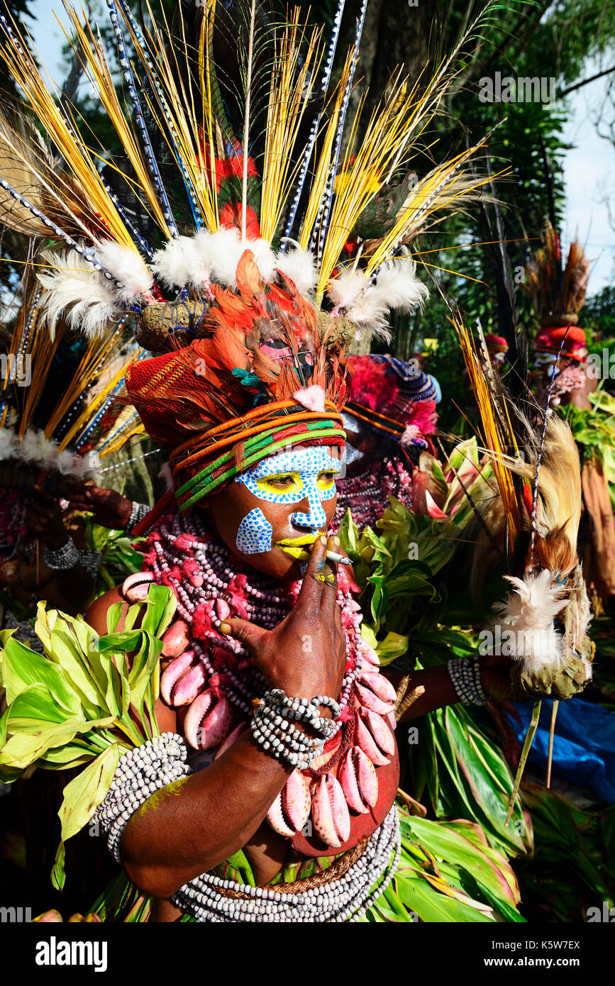 Native inhabitants of the highland tribe Marowa Welda, in costume, with ...