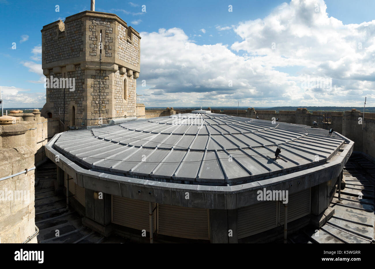 The leaded roof and top of The Round Tower of Windsor Castle, in ...