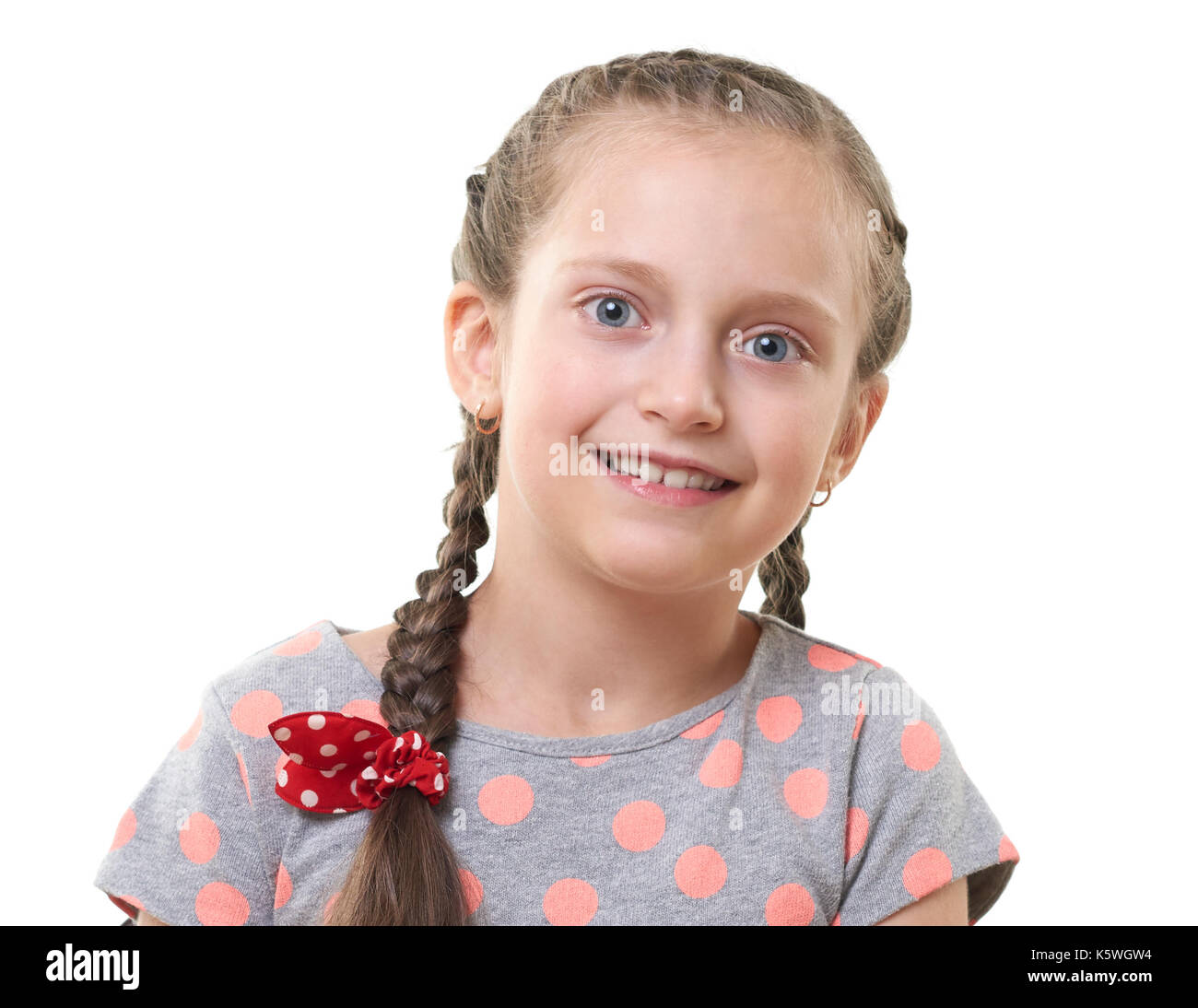 pretty little girl studio portrait, white background Stock Photo - Alamy