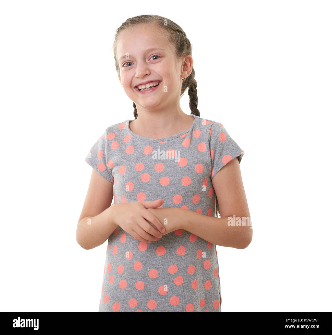 pretty little girl studio portrait, white background Stock Photo - Alamy