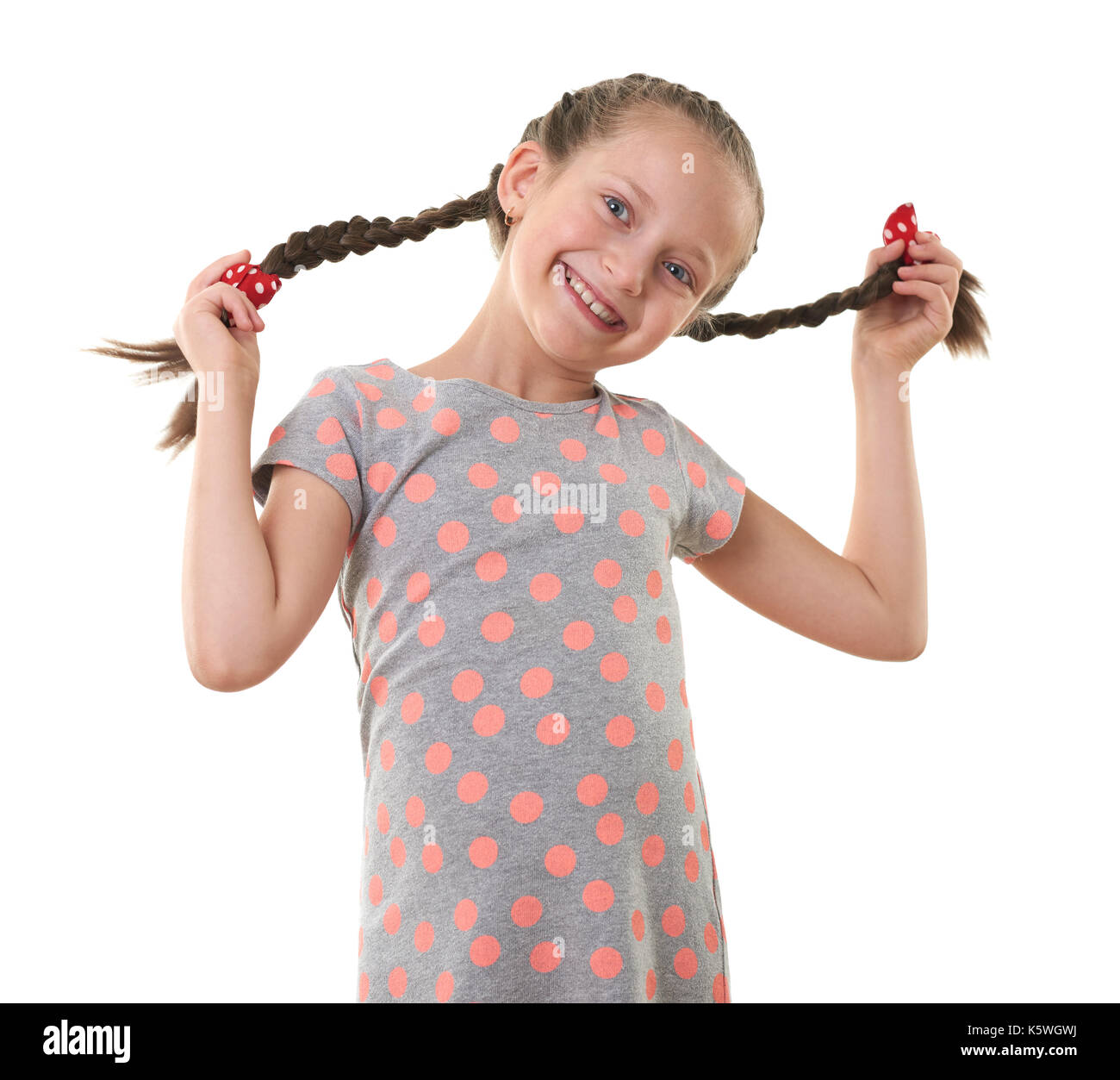 pretty little girl studio portrait, white background Stock Photo - Alamy