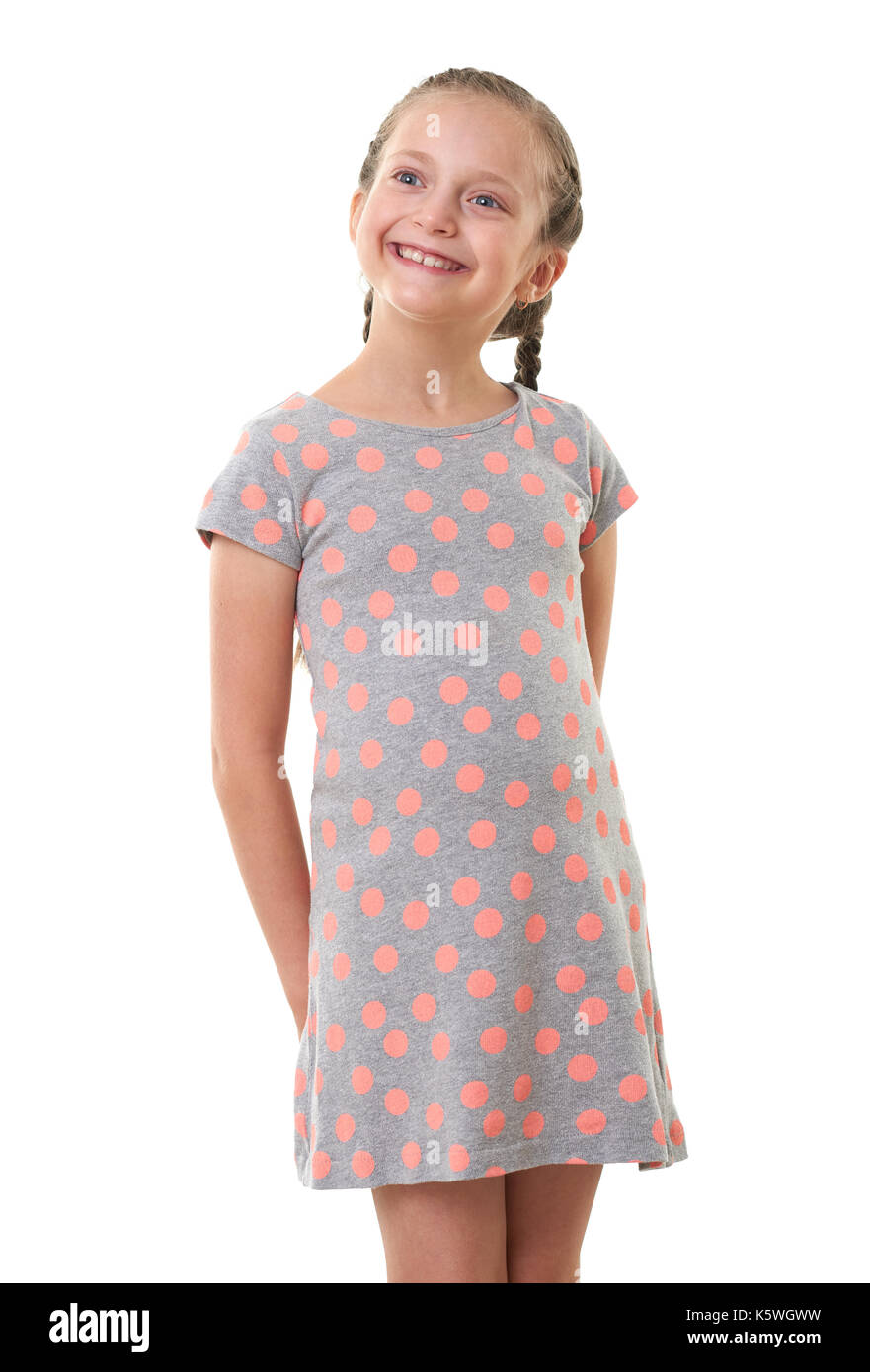 pretty little girl studio portrait, white background Stock Photo - Alamy