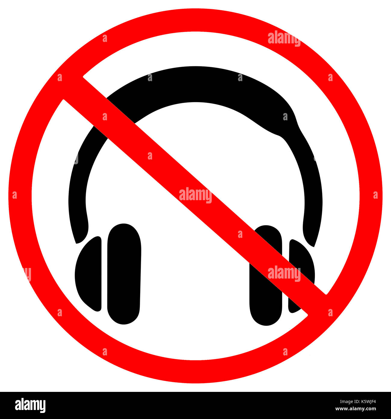 do not use headphone warning.Red prohibition warning symbol sign on ...