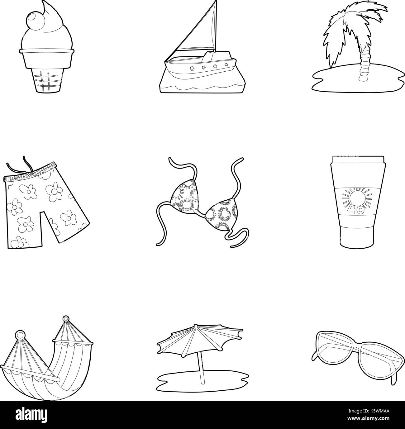 Beach accessories icons set, outline style Stock Vector Image & Art - Alamy