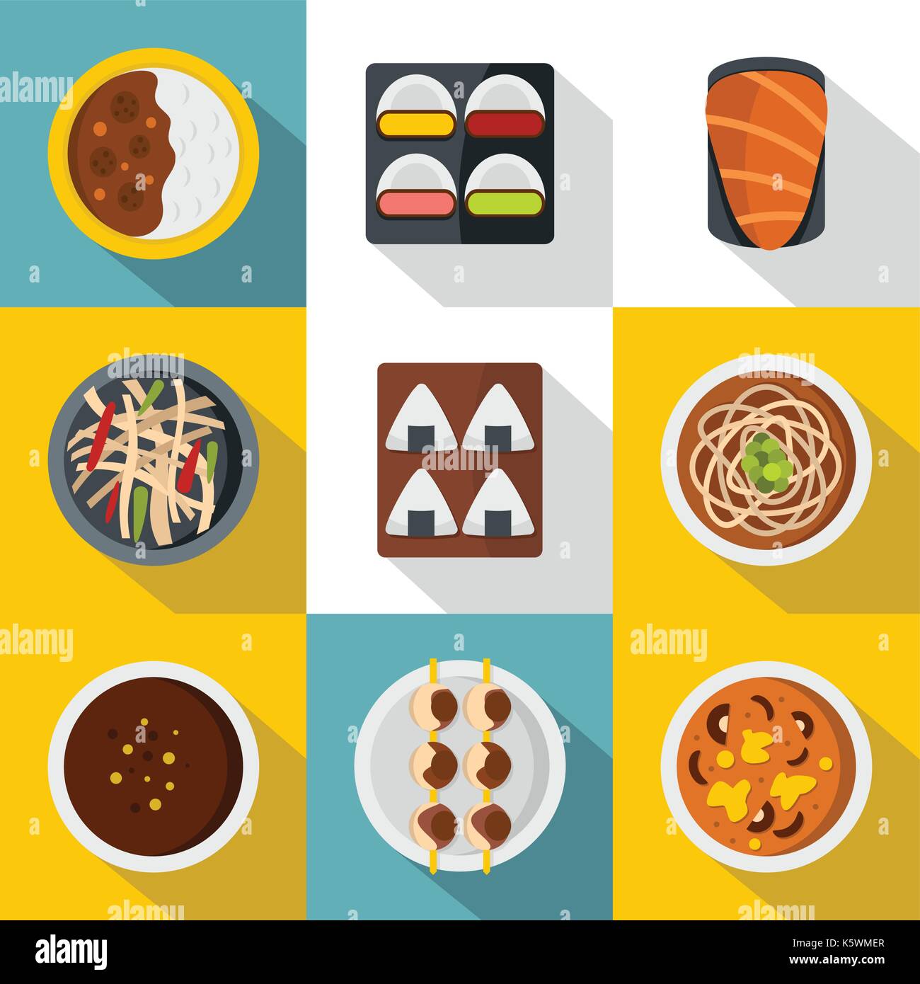 Delicious japanese food icon set, flat style Stock Vector Image & Art ...