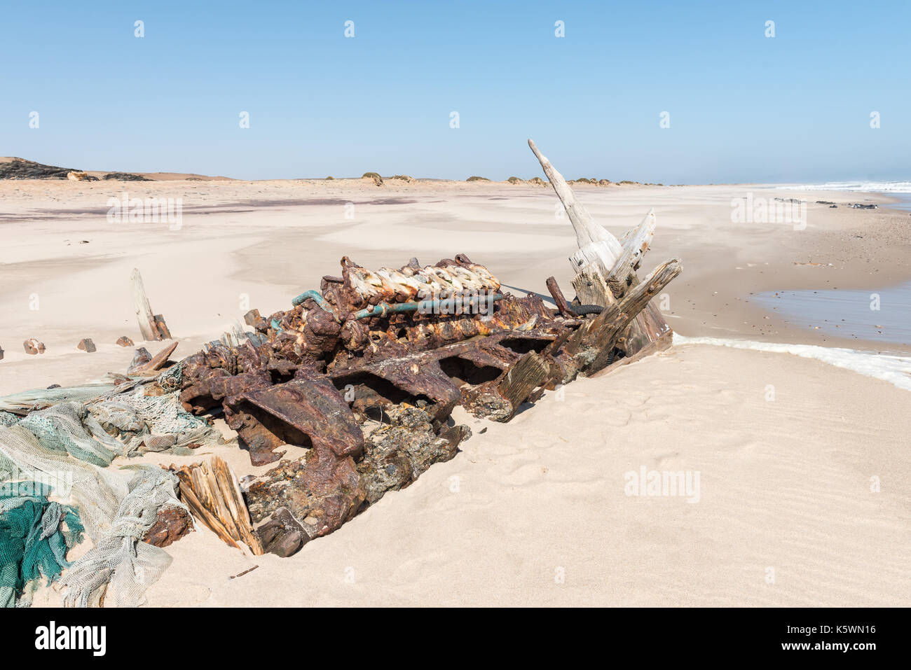 The shipwreck of the Benguela Eagle, which ran aground in 1973, on the ...