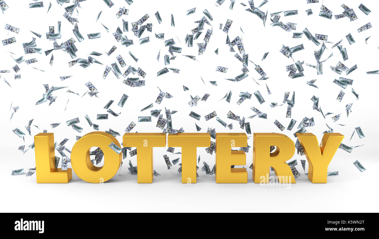 dollar banknote rain over lottery text. 3d illustration. isolated on ...