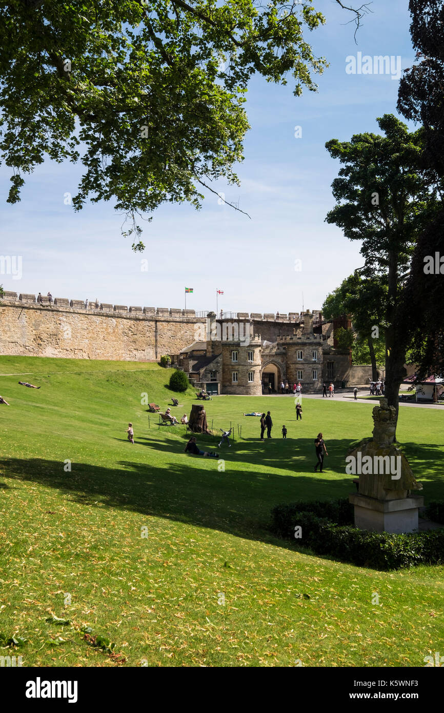 Grounds of Lincoln castle inside the walls on a summers day ...