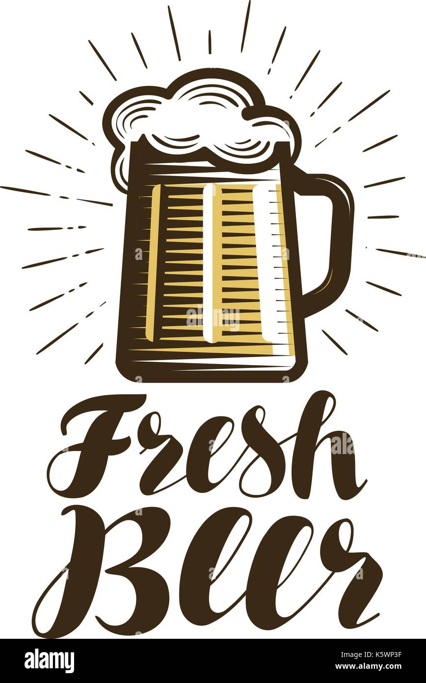 Mug of beer, logo or label. Bar, pub, ale, alcoholic drink icon ...