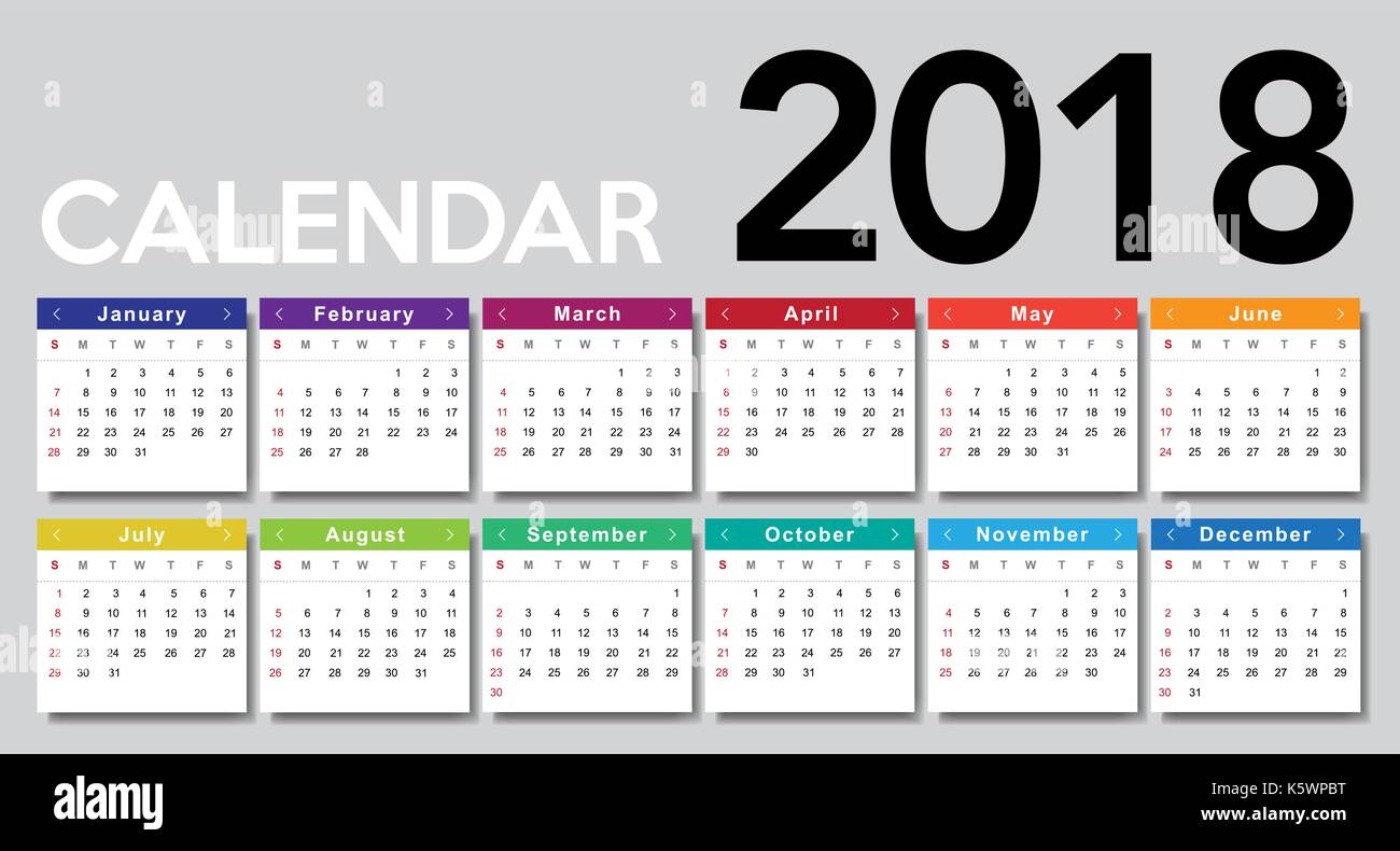 Calendar 2018. Week starts from Sunday.Vector eps10 Stock Vector Image ...