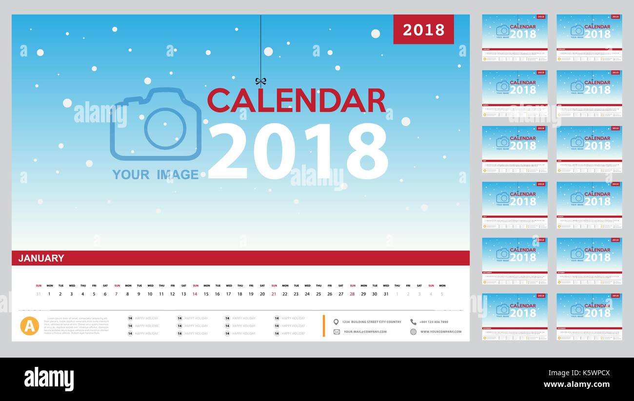Calendar 2018 horizontal template design. Vector eps10 Stock Vector ...
