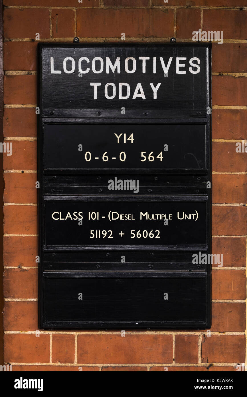 Sign advising of which historic vintage locomotives will be passing ...