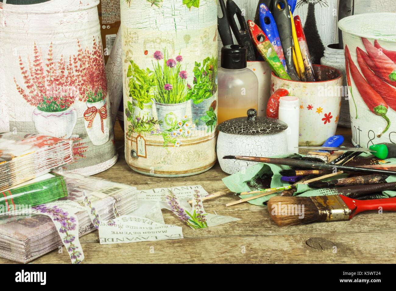 BRNO, CZECH REPUBLIC -10 September, 2017: Products made by decoupage ...