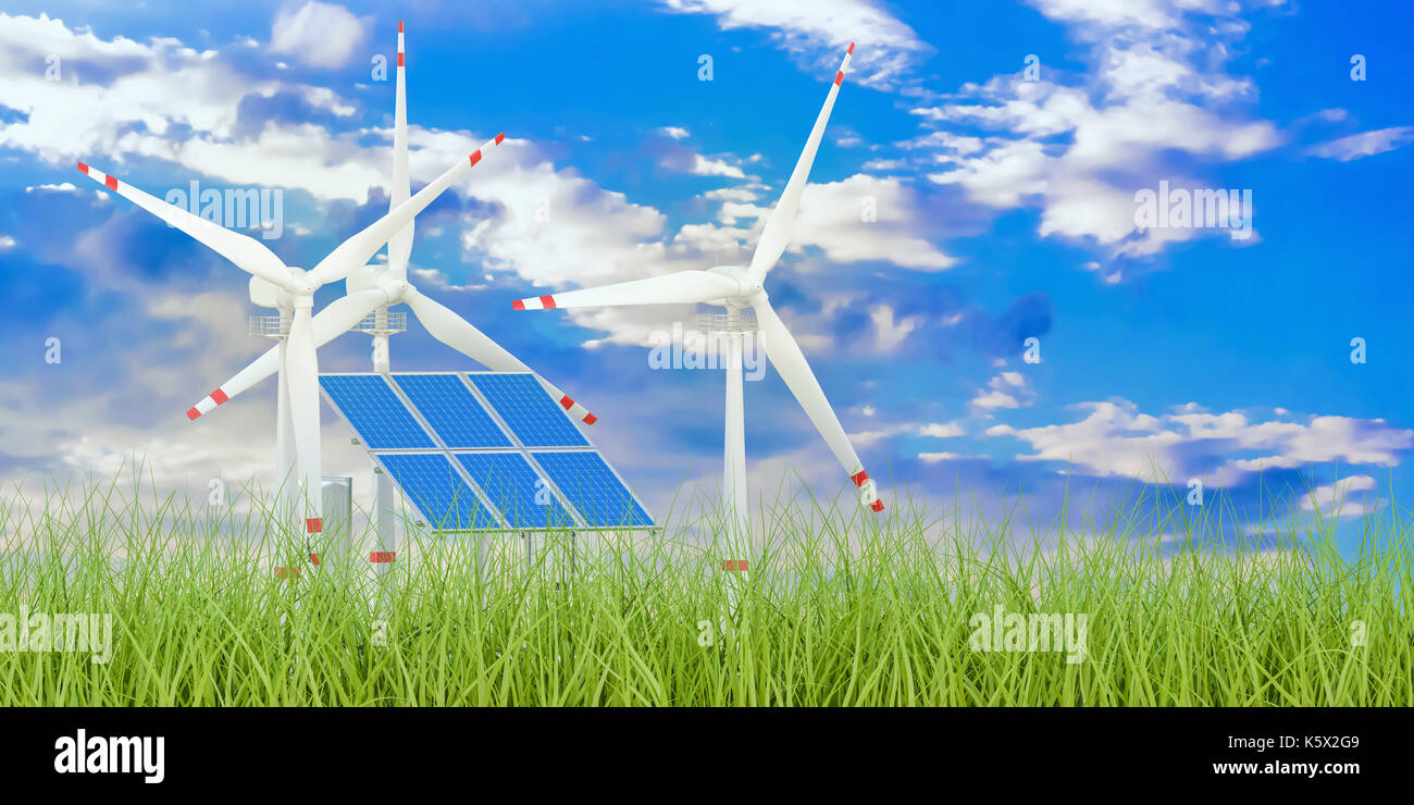 Renewable energy concept, 3D rendering Stock Photo - Alamy