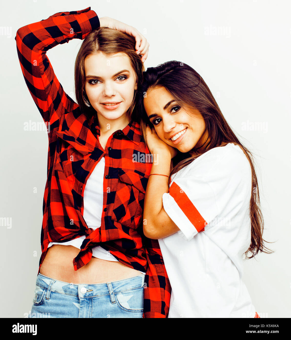 best friends teenage girls together having fun, posing emotional on ...